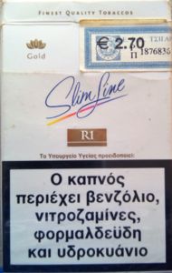Paquete de Cigarrillos: R1 Slim Line Gold (GreciaCol:GR-CT-1479