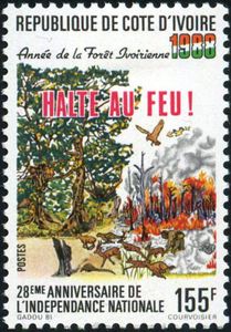 Stamp: Fire (Ivory Coast(Year of the forest) Mi:CI 984,Sn:CI 864,Yt:CI ...