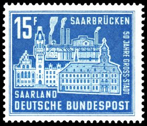 Sello: Town hall, smeltery Burbach (Alemania - Sarre(50 years ...