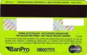 Bank Card: BanPro (Banco Provivienda, VenezuelaCol:VE-MC-0036.01
