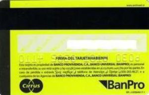 Bank Card: BanPro (Banco Provivienda, VenezuelaCol:VE-MS-0069