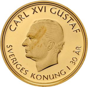 Moneda: 2,000 Kronor (30th Ann. King Carl XVI Gustaf’s Accession ...