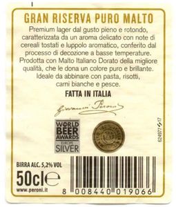 Drink Label: Peroni Gran Riserva Puro Malto (Birra Peroni S.r.l ...