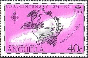 Stamp: UPU Emblem over Map of Anguilla (Anguilla(Centenary of Universal ...