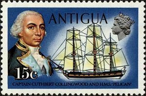 Stamp: Collingwood and H.M.S. "Pelican" (Antigua and Barbuda(Ships ...