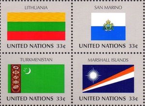 Sello: UNO Flags (ONU Nueva York(Flag series) Mi:NT-NY 797-800,Sn:NT-NY ...
