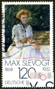 Sello: "Lady with a cat", Max Slevogt, 1868-1932 (Alemania, República ...
