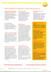 Safety Card: Boeing 777-200 (Scoot, SingaporeCol:TGW-SC-SG-0001
