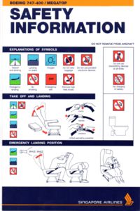 Safety Card: Boeing 747-400 / Megatop (Singapore Airlines, SingaporeCol ...