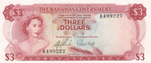 Banknote: 3 Dollars (Bahamas(1965 Currency Note Act) Wor:P-19a