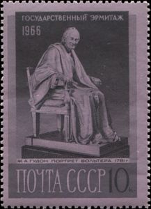 Stamp: Marble Statue of French Writer and Philosopher Voltaire (Soviet ...