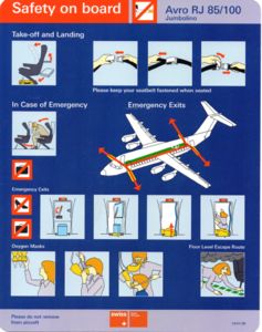 Sikkerhedskort: Avro RJ 85/100 Jumbolino (Swiss International Air Lines ...