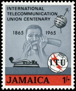 Stamp: Abeng-blower, "Telstar", Morse Key and ITU Emblem (Jamaica ...