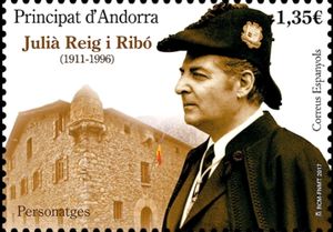Stamp: Julia Reig i Ribo (1911-1996) (Andorra, Spanish Administration ...