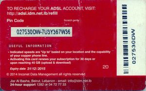 Functional Card: IDM, ADSL 2Mb/45Gb (face value = 20,90) (Internet ...