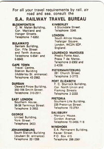 Game Card: S.A. Railway Travel Bureau (Playing Cards - Trains(S.A ...