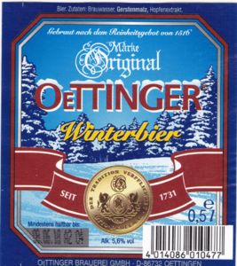 Drink Label: Oettinger Winterbier (Oettinger Brauerei GmbH, Germany ...