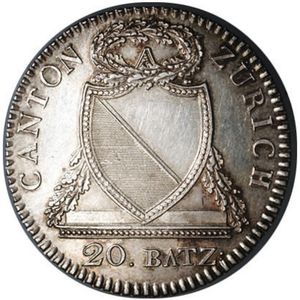 Coin: 20 Batzen (Swiss Cantons(Zurich) WCC:km188 (zurich)