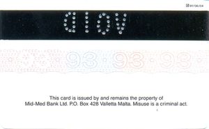 Bank Card: Mid-Med Bank - ec card 93 (Mid-Med Bank, Malta) Col:MT-GM-0002