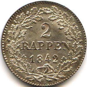 Moneda: 2 Rappen (Cantones suizos) (Zurich) WCC:km195 (zurich)