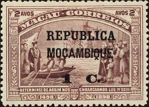 Stamp: Fleet of Vasco da Gama on the run - on Macao stamp (Mozambique ...