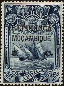 Stamp: Fleet of Vasco da Gama on the run - on Africa stamp (Mozambique ...