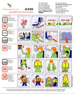 Safety Card: A320 (Turkuaz Airlines, Türkiye (Turkey)Col:TRK-TR-0001