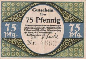 Banknote: 75 Pfennig (German Notgeld(Sankt Tönis) GrM:1167.1a-5/5