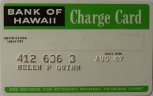 Bank Card: Charge Card (Bank of Hawaii, United States of AmericaCol:US ...