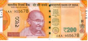 Banknote: 200 Rupees (India(2016-2024 "Gandhi at Center" Issue) Wor:P-113b