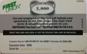 Bank Card: First Union (First Union Bank, United States of AmericaCol ...