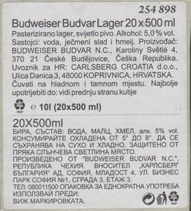 Drink Label: Budweiser Budvar Lager (Budweiser Budvar, N.C., Czech ...