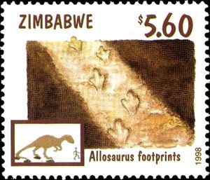 Stamp: Footprint of the Allosaurus (Zimbabwe(Fossil) Mi:ZW 622,Sn:ZW ...