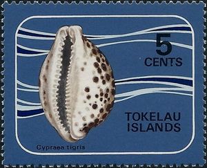 Stamp: Giant Tiger Cowrie (Cypraea tigris) (Tokelau(Cowrie Shells) Mi ...