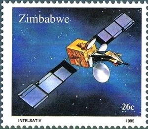Stamp: Intelsat-V (Zimbabwe(Earth Satellite Station Mazowe) Mi:ZW 307 ...