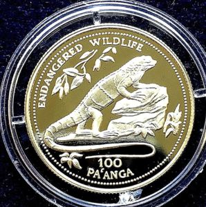 Coin: 100 Pa'anga (Banded Iguana Lizard) (Tonga(1994 - Endangered ...