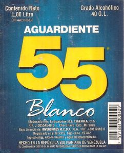 Drink Label: Aguardiente 55 Blanco (Industria H.L. Ibarra, C.A ...