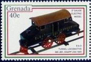 Stamp: B & O Tunnel locomotive, 2-inch gauge, 1905 (Grenada(Model ...
