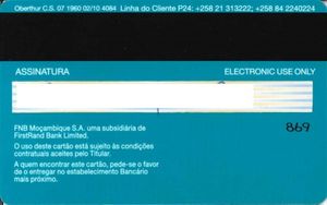 Cartões de bancos: Fnb (FNB, Moçambique) Col:MZ-VI-0010
