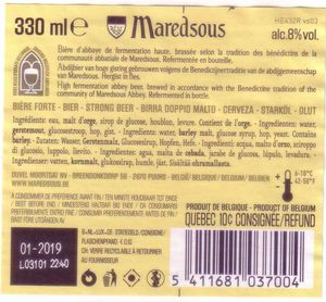 Drink Label: Maredsous Brune-Bruin (Duvel Moortgat, BelgiumCol:BE-BEER ...