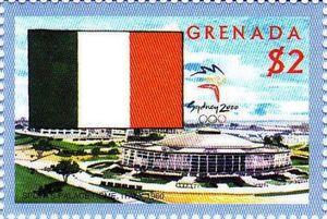 Stamp: Sports palace, Rome and Italian flag (Grenada(Summer Olympic ...