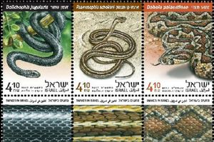 Stamp: Snakes (Israel(Snakes in Israel) Mi:IL 2591-2593,Yt:IL 2503-2505