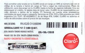 Phonecard: Claro Con Tarjeta Rinde Más $20 (Claro, Argentina(Rinde Más ...