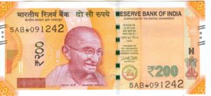 Banknote: 200 Rupees (India) (2016-2021 "Gandhi at Center" Issue) Wor:P ...