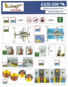 Safety Card: A320-200 (Pegasus Airlines, Türkiye (Turkey)Col:PGT-TR-0006