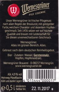 Flaschenetikett: Wernesgrüner Pils Legende (Wernesgrüner Brauerei GmbH ...