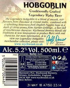 Drink Label: Hobgoblin - Legendary Ruby Beer (Wychwood Brewery Co ...