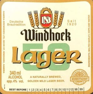 Drink Label: Windhoek Lager (Namibian Breweries, NamibiaCol:NA-BEER-000018