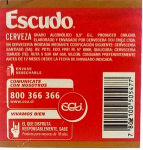 Drink Label: Escudo (Embotelladoras CCU S.A., ChileCol:CL-BEER-000081