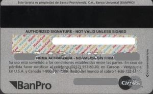 Bank Card: BanPro (Banco Provivienda, VenezuelaCol:VE-MC-0046